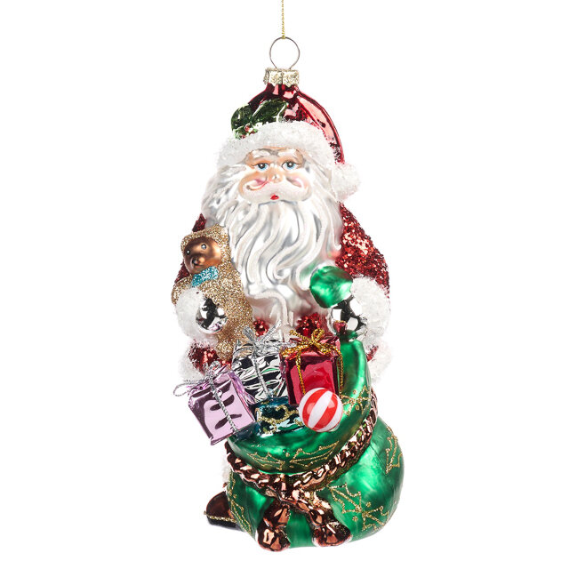 Стеклянная елочная игрушка Санта с мешком подарков 18 см, Goodwill, BG50106