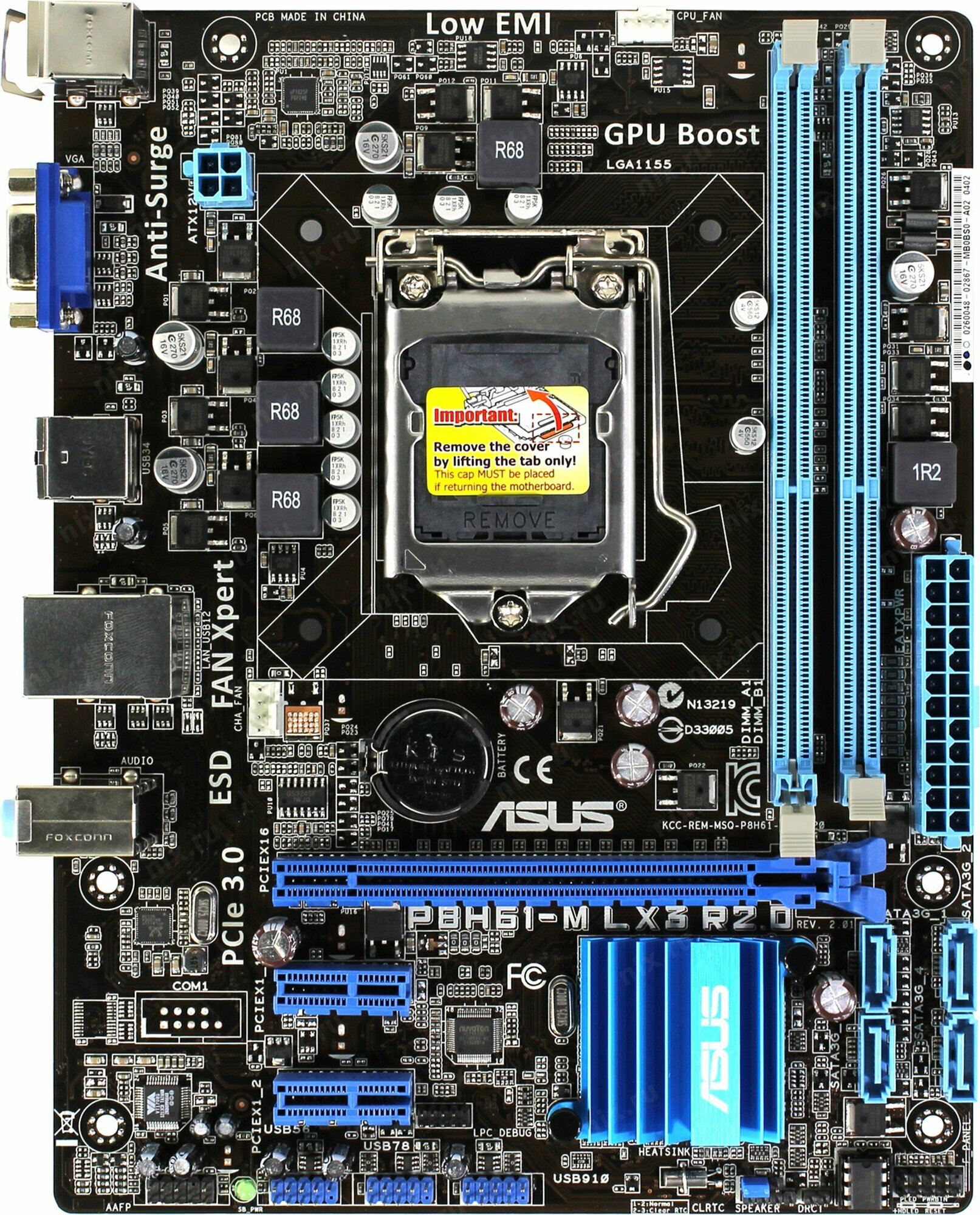 Материнская плата ASUS P8H61-M LX3 R2.0 (OEM) LGA1155 PCI-E+Dsub GbLAN SATA MicroATX 2DDR3