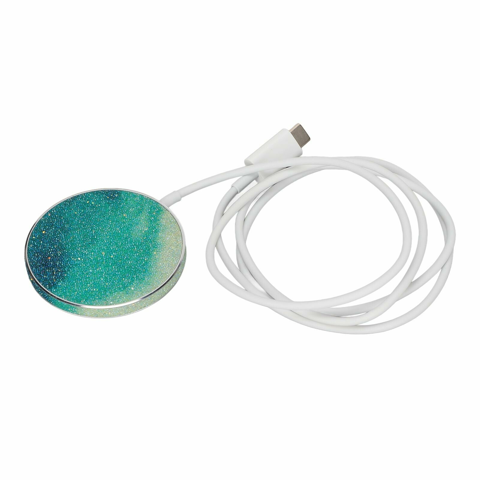 Магнитное беспроводное зарядное устройство 15 Вт, USB C, быстрая зарядка. Защита безопасности. Мятно-зеленое