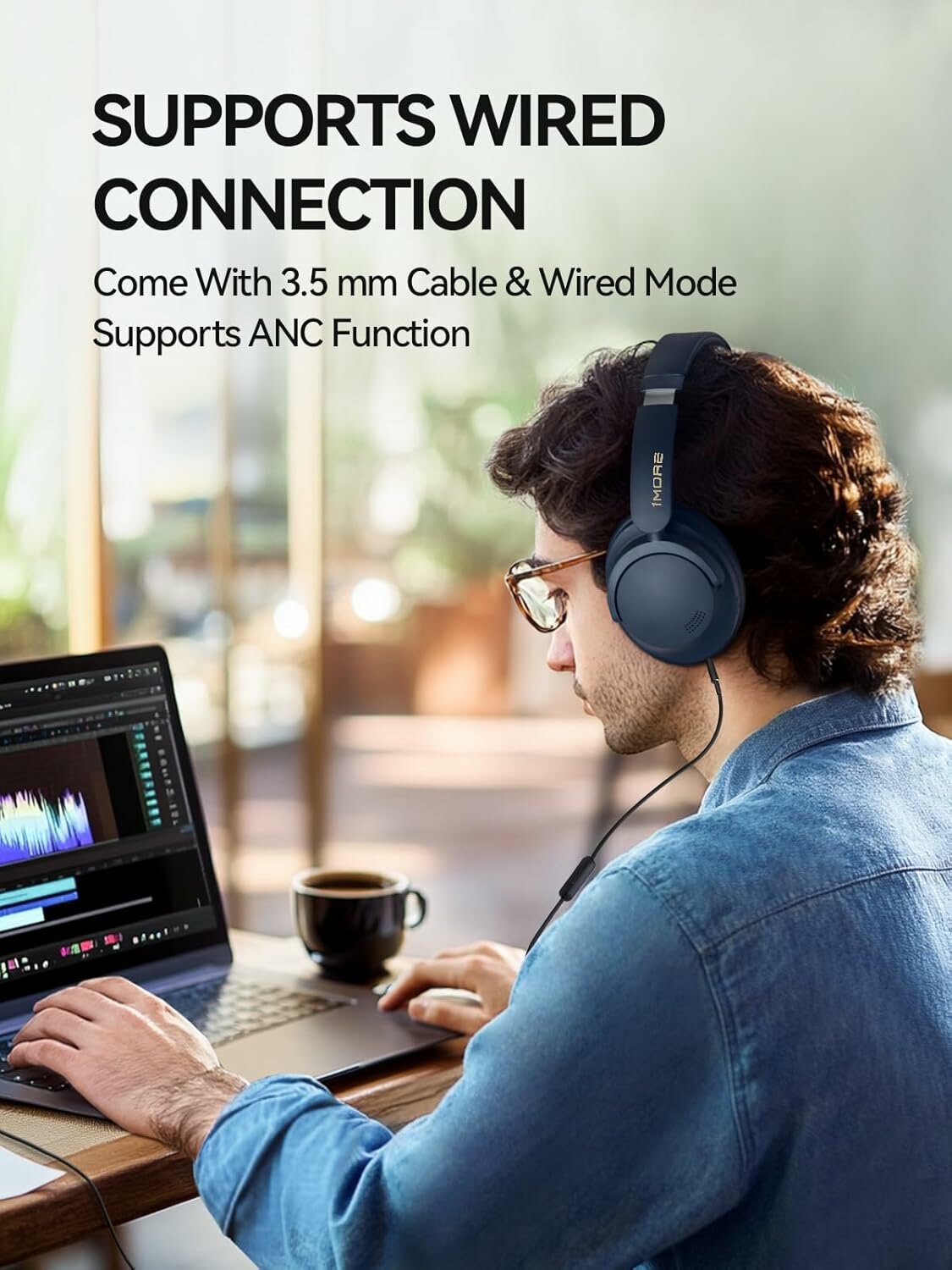 1MORE Наушники беспроводные с микрофоном 1More SonoFlow HQ51, Bluetooth, 3.5 мм, темно-синий