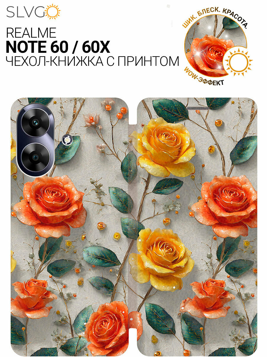 Чехол-книжка на Realme Note 60 / 60x с принтом Пламя и солнце, bkg