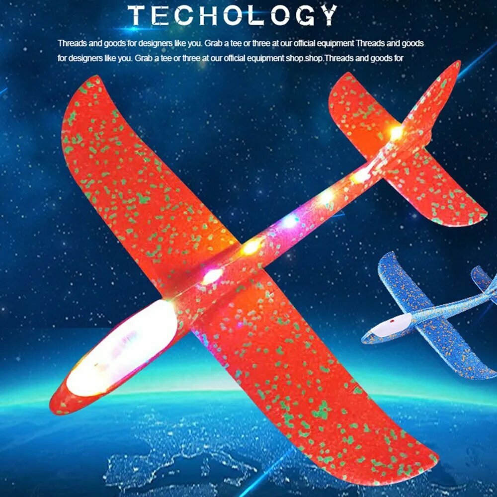 Метательный самолет светящийся, игрушка из пенопласта для улицы, планер пенопластовый с подстветкой 48 см синий