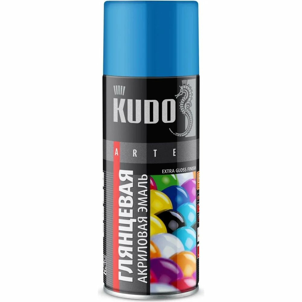 Аэрозольная краска в баллончике KUDO быстросохнущая акриловая универсальная глянцевая RAL 5012 голубая KU-A5012