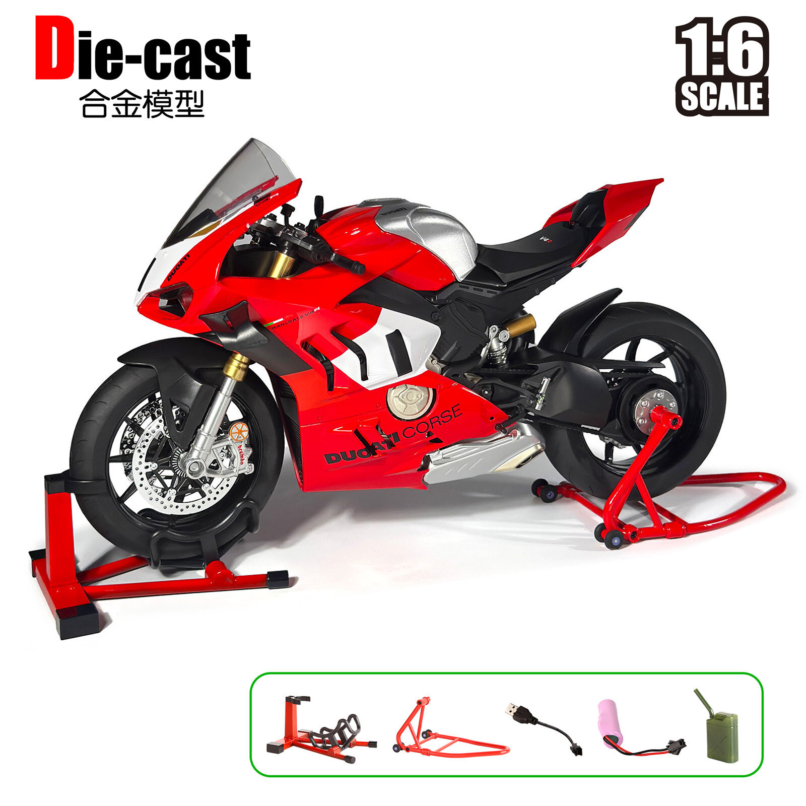 1:6 негабаритный сплав Ducati V4r, распылительная версия, модель мотоцикла, может запускаться, игрушка для мальчика,