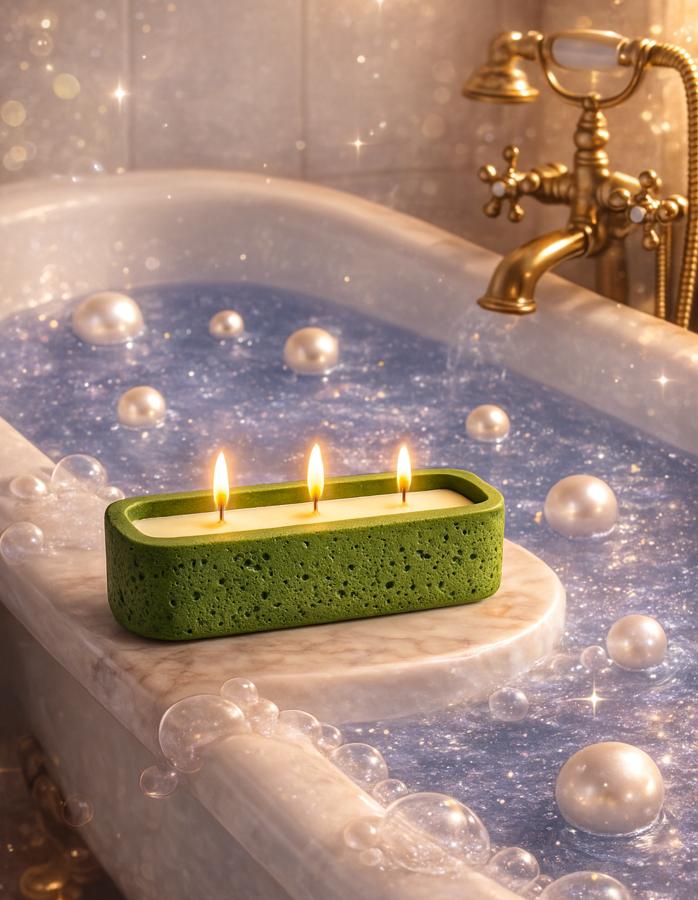 Свеча в подсвечнике "Ящик" 3 хлопковых фитиля, размер 5.2×15×4.7 см, цвет зелёный