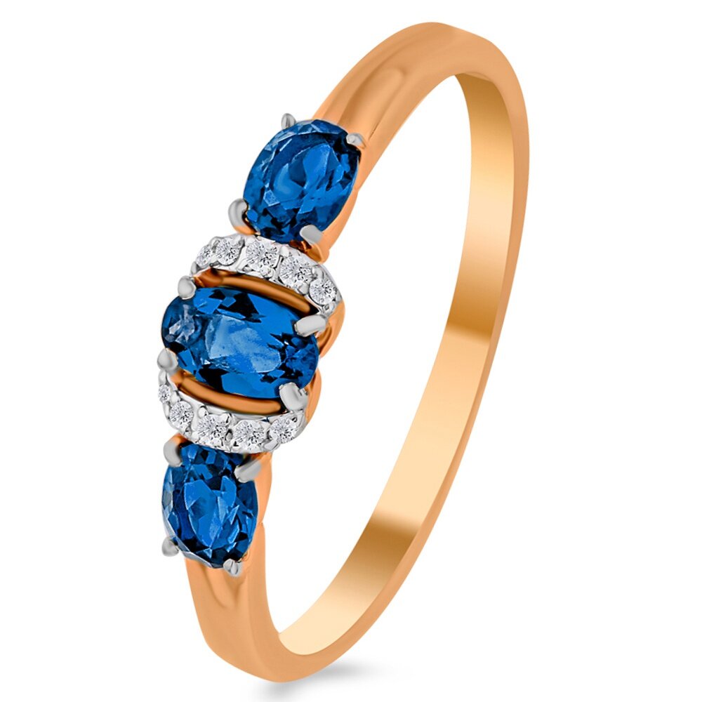 Кольцо дорожка, красное золото, 375 проба, родирование, бриллиант, сапфир синтетический