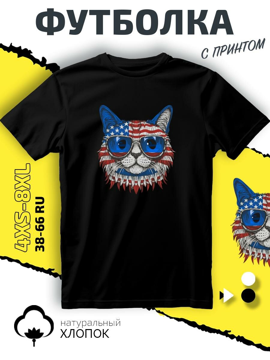 Футболка Кот Американский флаг Очки
