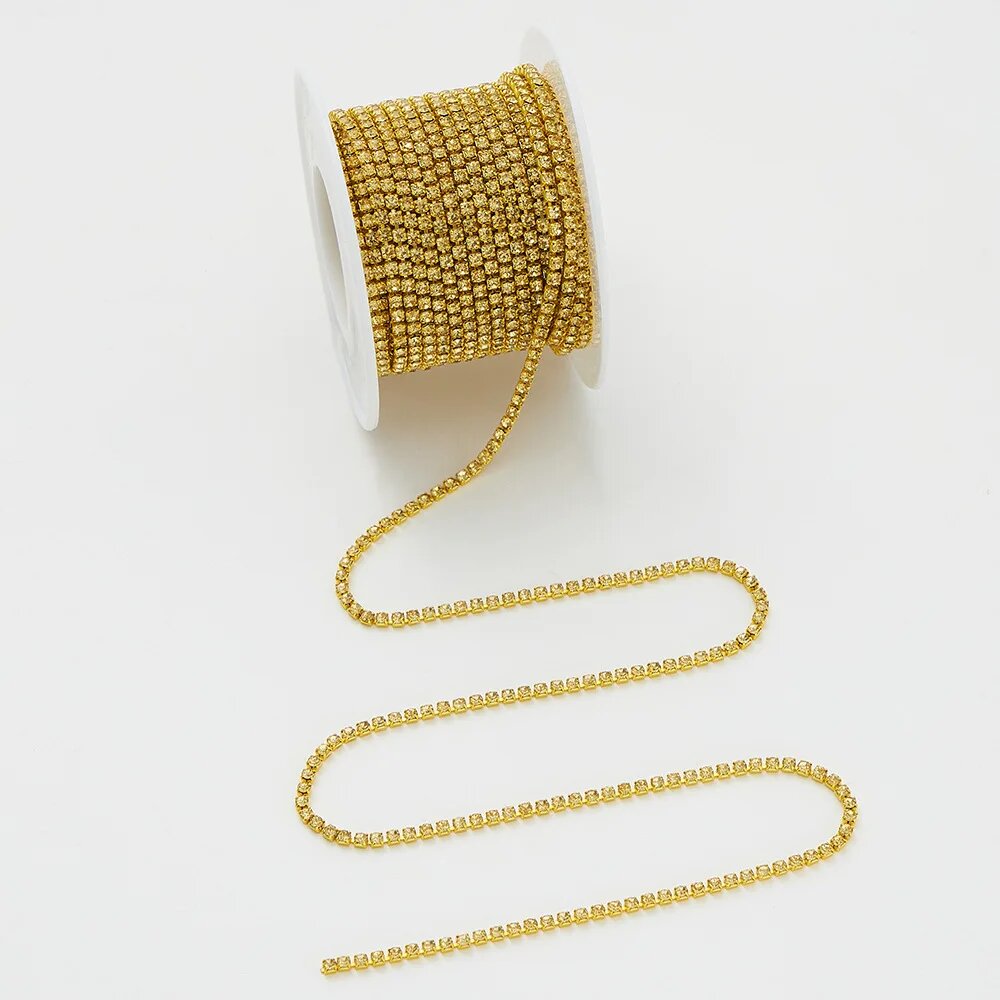 Цепочки из страз SS6, SS12 (2 мм, 3 мм) 1 Yard 0.9Meter, 2.5mm-SS8, Jonquil