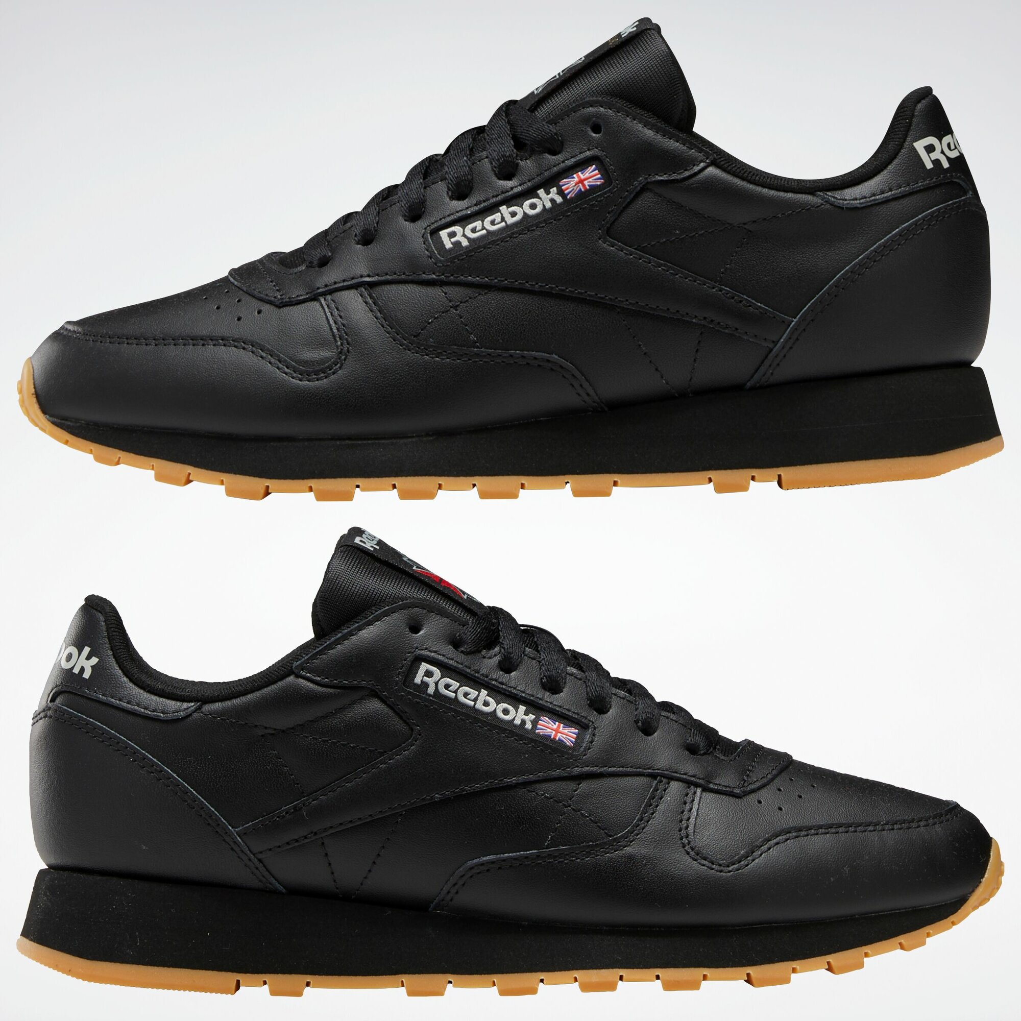 Кроссовки Reebok Classic Leather, размер 10 US, черный/серый/коричневый — фото 1