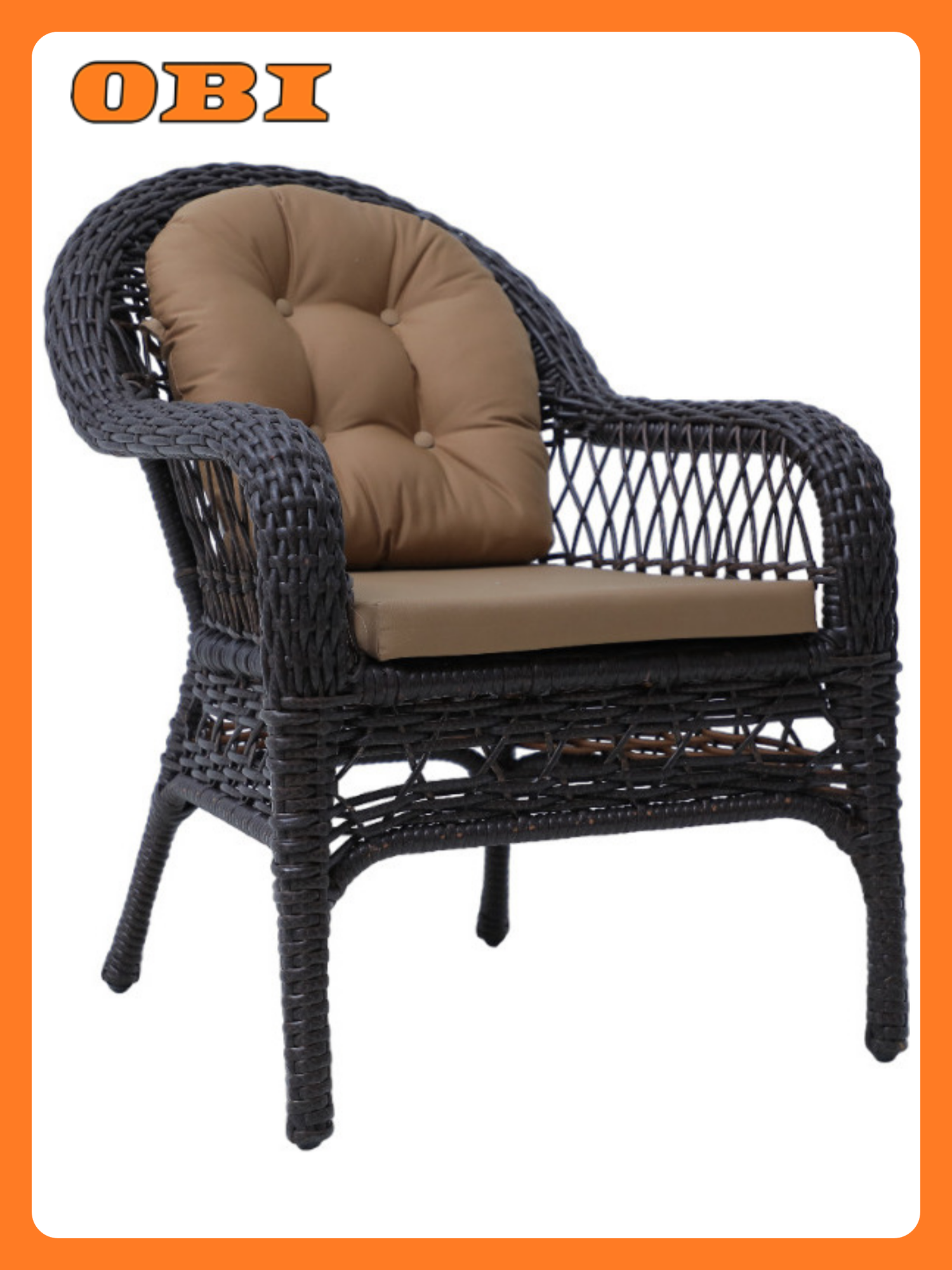 Кресло садовое VIKTORIA DARK BROWN, искусственный ротанг, каркас металл, влагостойкость, 160кг