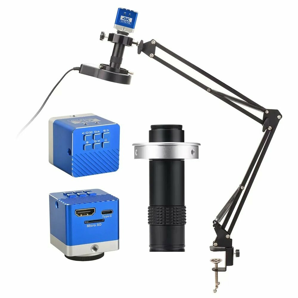Цифровой микроскоп 60MP 4K 1080P Промышленная видеокамера HDMI Type - C / USB, объектив с 150 - кратным зумом C, складной кронштейн