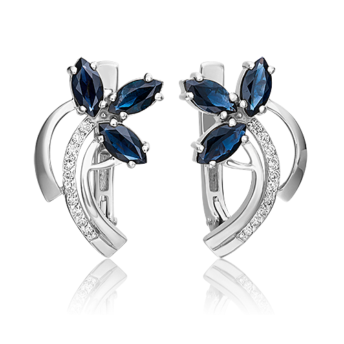 Серьги, белое золото, 585 проба, бриллиант, сапфир
