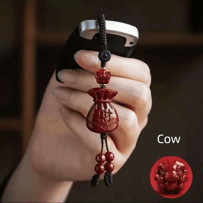 Знак Зодиака Бык, ключ-браслет с циннабаром и красной шелковой тканью, 1 шт. в подарочной упаковке