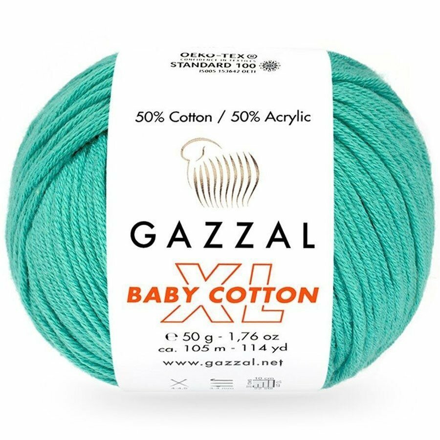 Пряжа Gazzal BABY COTTON XL 3426 т. зеленая бирюза (5 мотков)