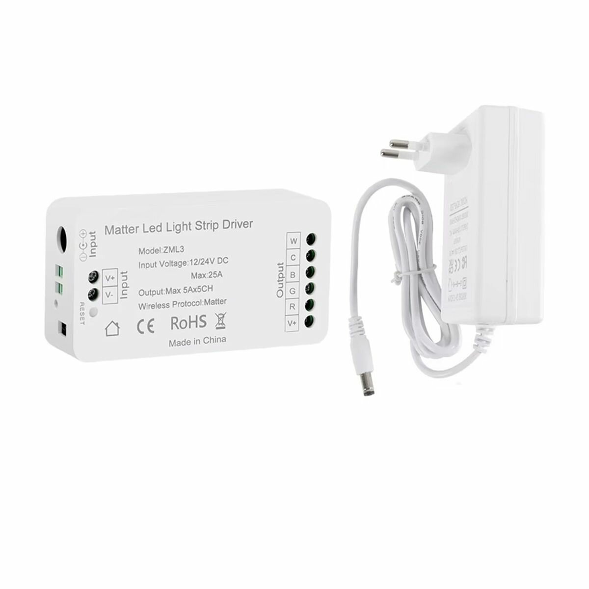 Контроллер светодиодной ленты Matter over WiFi RGBCW Smart Led с вилкой EU