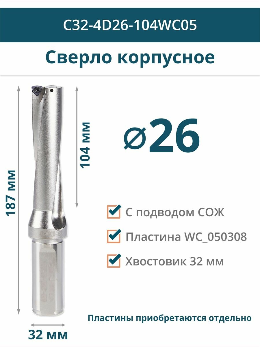 C32-4D26-104WC05 сверло корпусное 4D - 26 мм / сменная пластина WC_050308