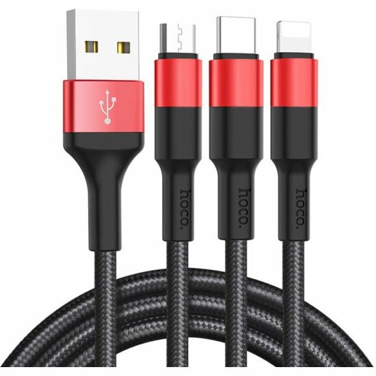 Кабель Hoco X26 Xpress one 80282 USB-A - Lightning/USB-C/micro USB, 1м, черный с красным