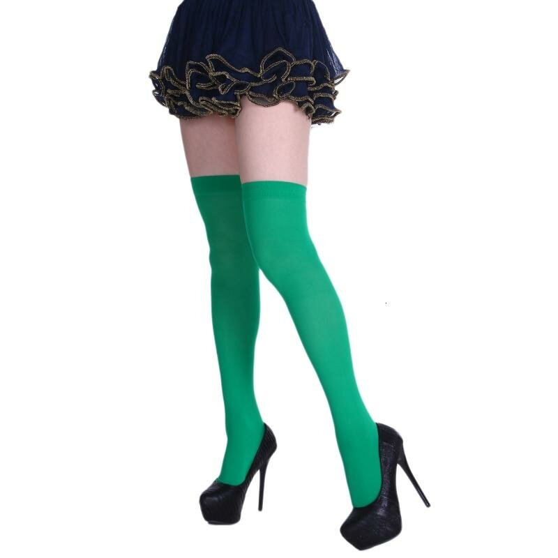Цветные длинные нескользящие женские чулки до колена, темно- зеленые чулки