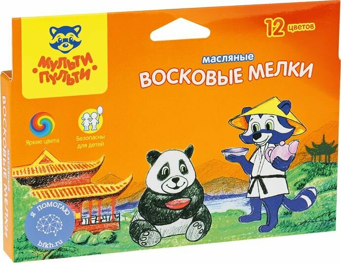 4 шт. Мелки масляные Мульти-Пульти "Енот в Китае", 12цв, шестигранные, картон, европодвес