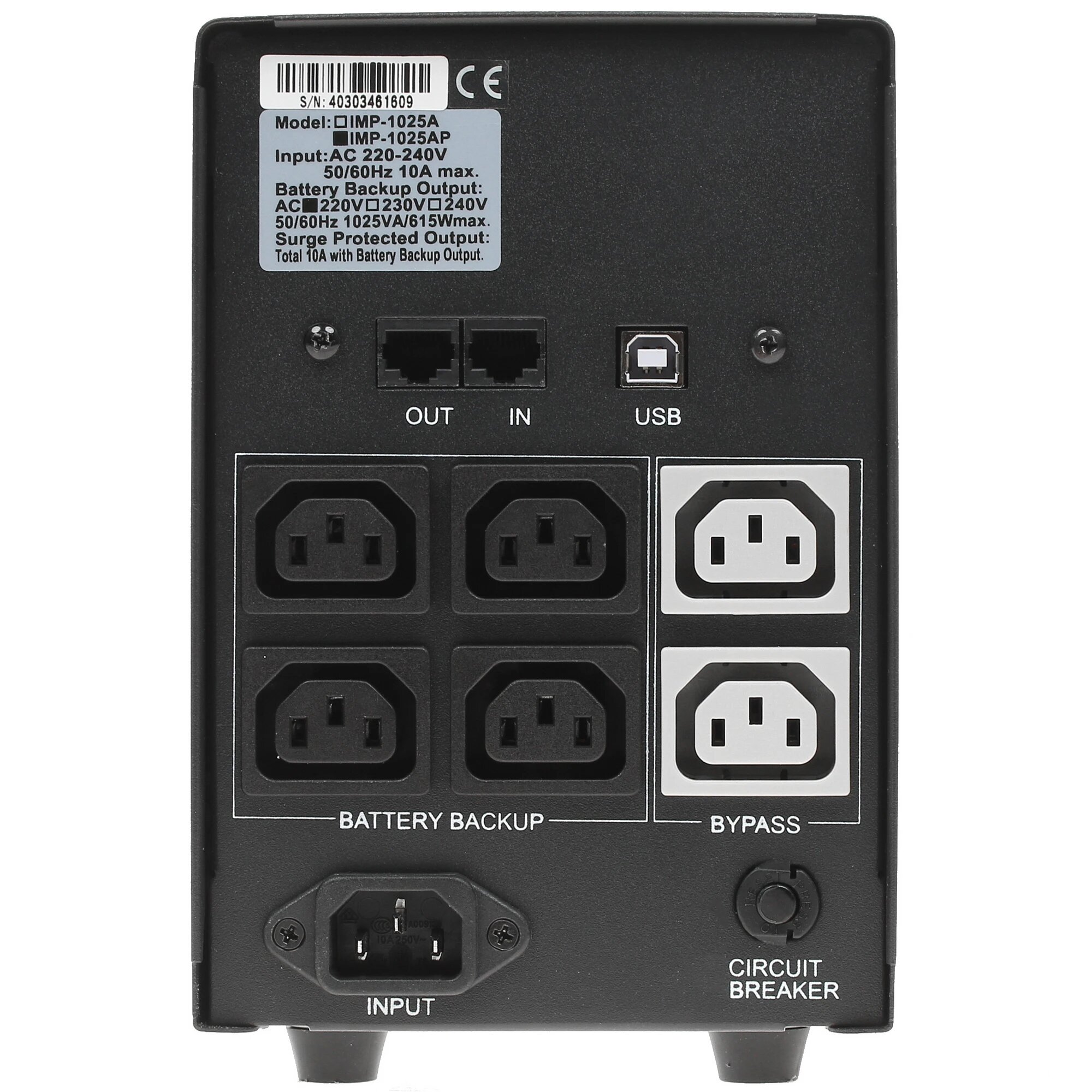ИБП Powercom IMP-1025AP (IMP-1K0A-6C0-244P) черный, 1025 ВА/615 Вт — фото 1