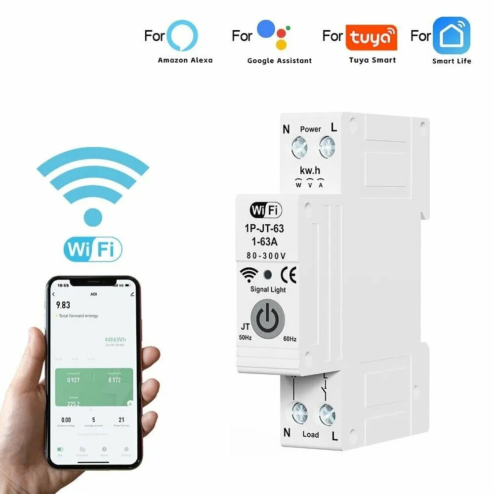 Для Tuya Wifi Smart Circuit Breaker Under Voltage Over Current Meter Protector