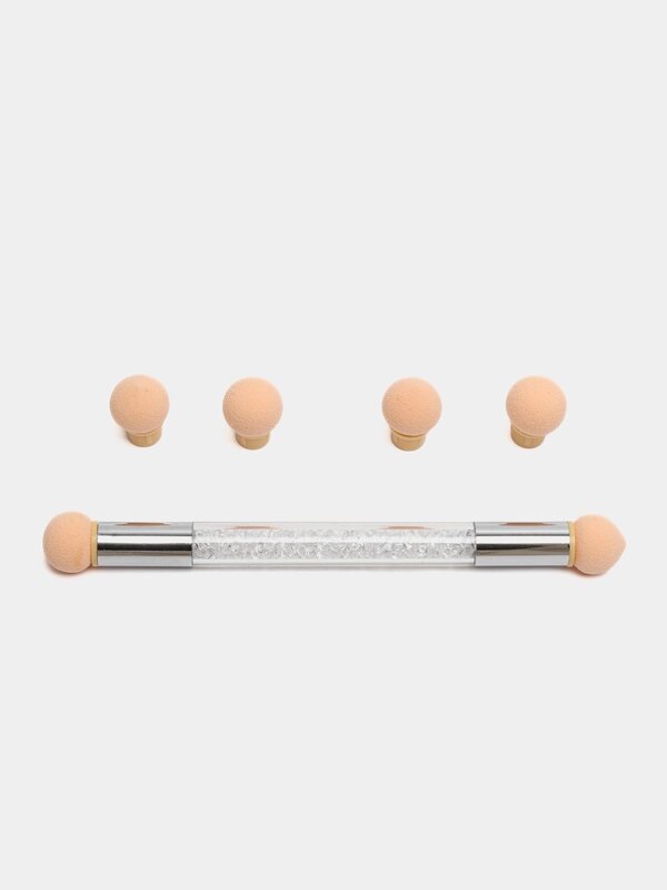 Кисть-апликатор со спонж-губками для дизайна и градиента ногтей в комплекте сменные спонжи