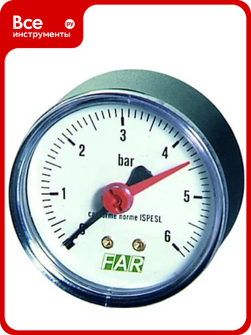 Манометр FAR 1/4 , 0-6 бар, - 20-80 C, O 63 мм FA 2500 06, для контроля за давлением воды