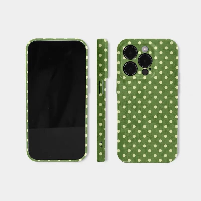 Чехол для iPhone 12 MINI, зеленый, в горошек, акрил