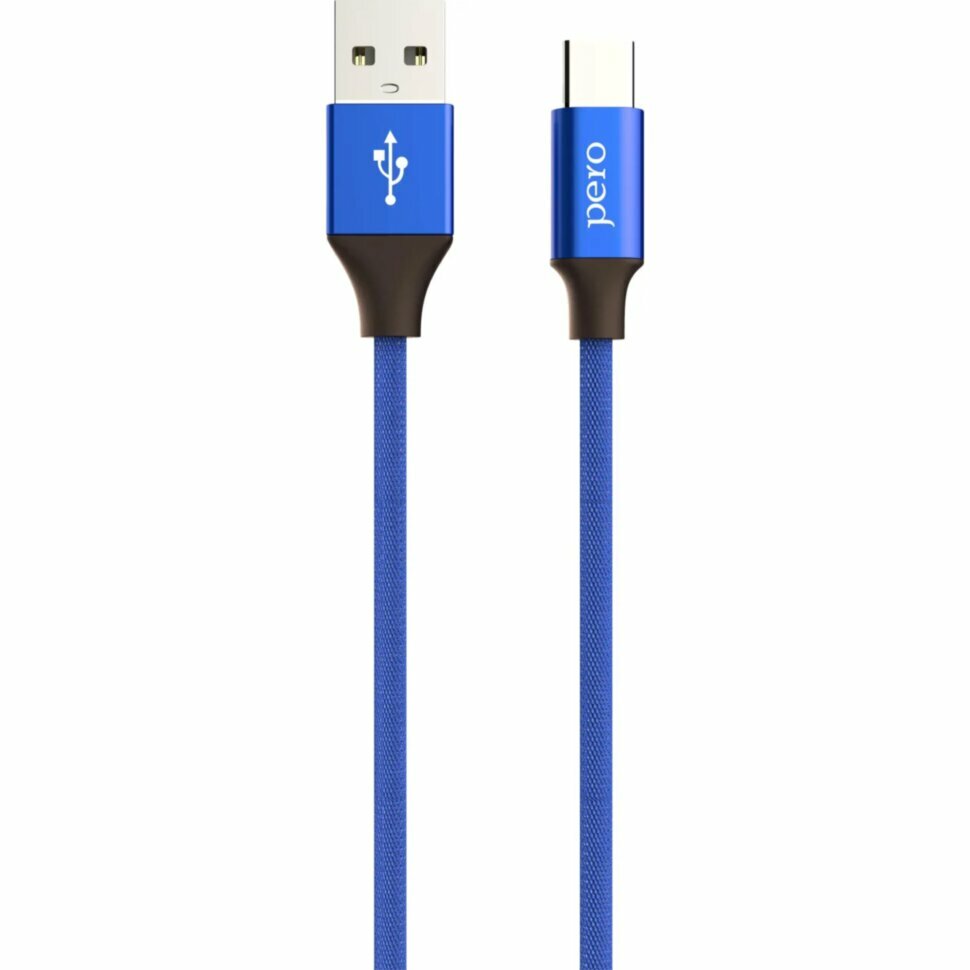 Кабель USB PERO DC-02 Type-C, 3А, 1м, синий, 1598851