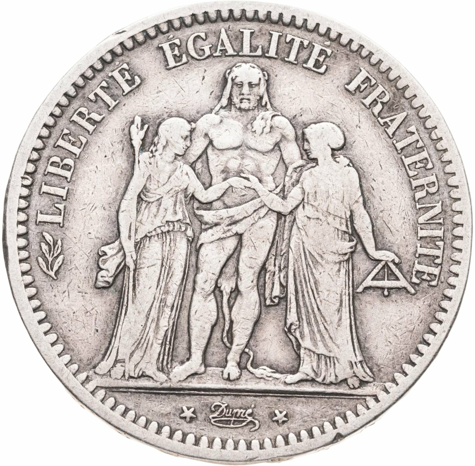 Франция 5 франков 1848, Серебро 900, в сохранности VF
