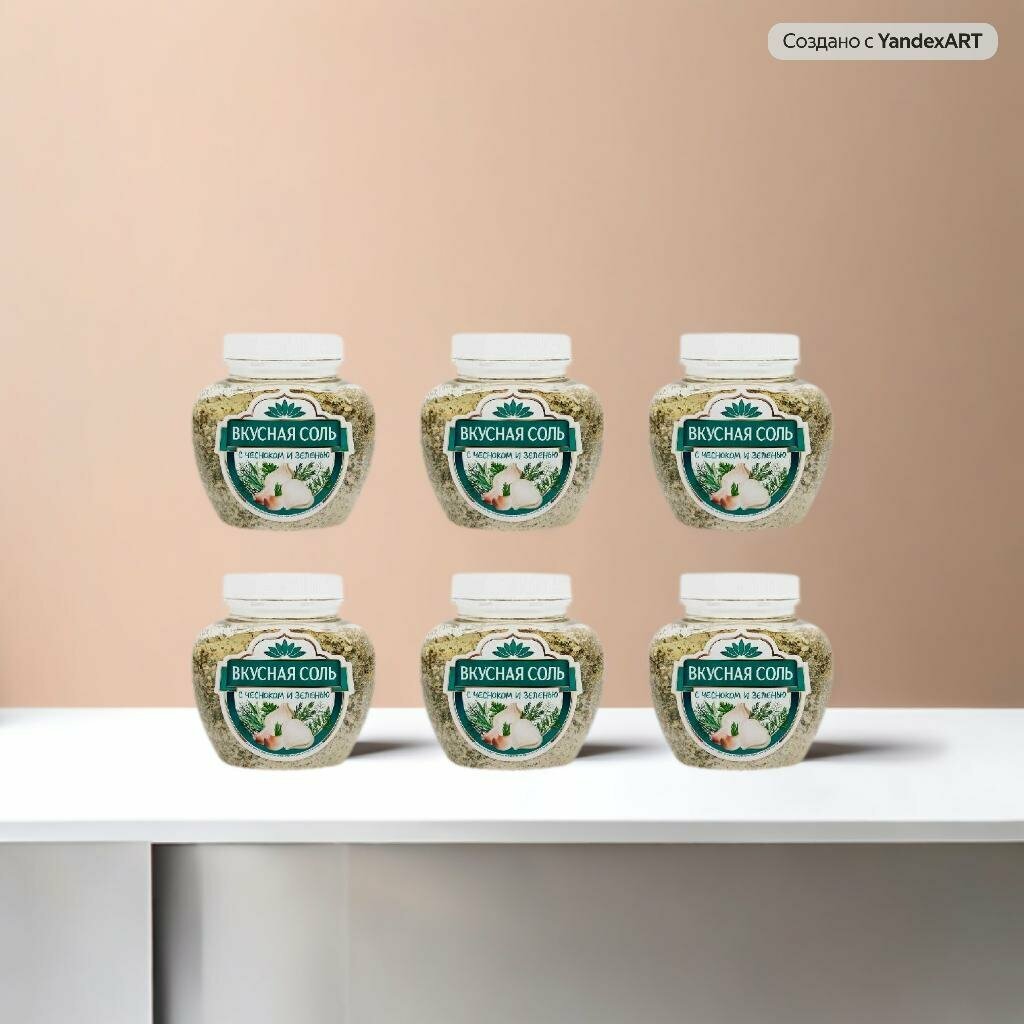 Соль Вкусная соль с пряностями, чесноком и зеленью, 400 гр - 6 штук