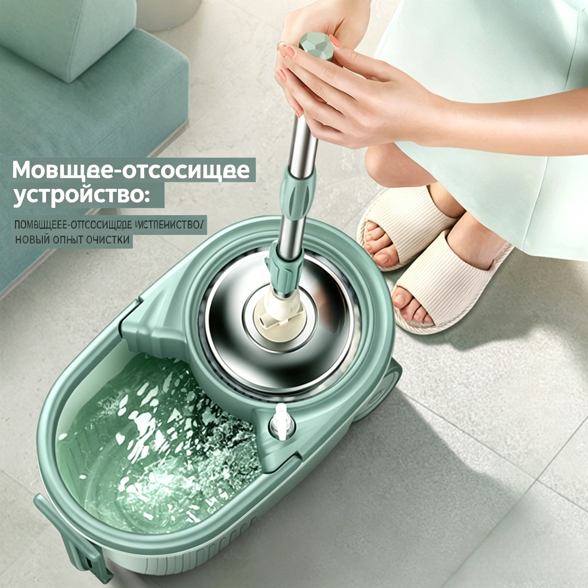 Ведро для швабры на колёсиках 46.5x28x24.5 см + 5 насадок, двойной привод, без рук, опт
