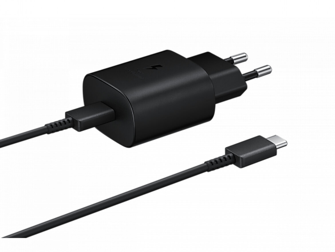 Оригинальное зарядное устройство Samsung 25W USB-C 3A + кабель (1 метр), Prism Black (Черный)