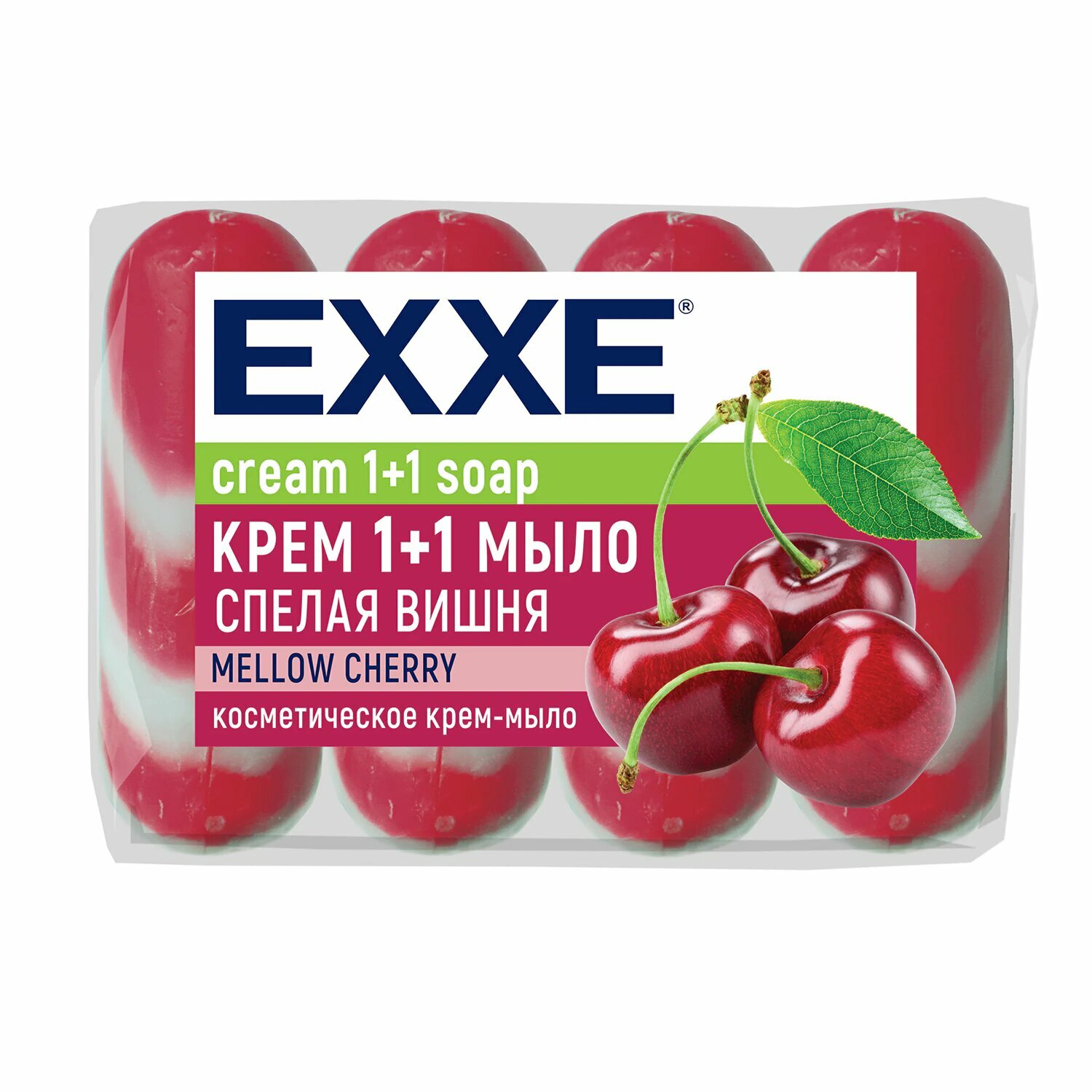Комплектация 2 шт. Мыло-крем туалетное 1+1 косметическое 300 г EXXE, комплект 4 шт. х 75 г, «Спелая вишня»