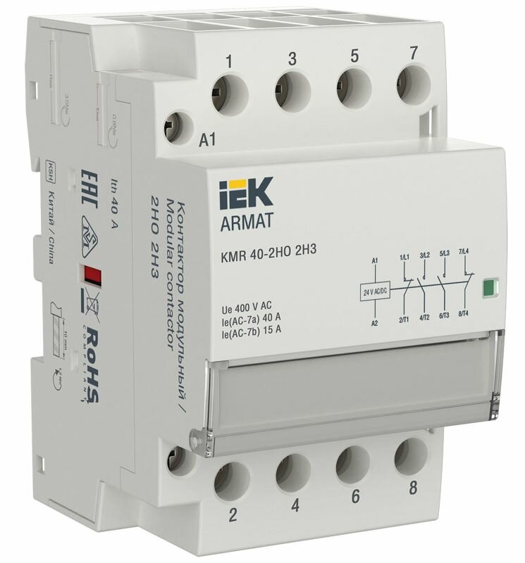 Контактор модульный KMR 40А 24В AC/DC 2НО 2НЗ ARMAT IEK AR-KMR20-040-22-024