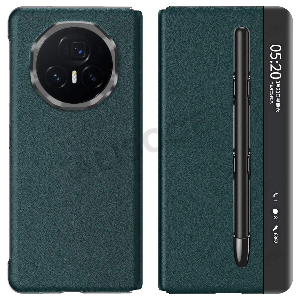 Откидная крышка с сенсорным слотом для ручки для Honor Magic V3, Темно-зеленый, Green- with Pen