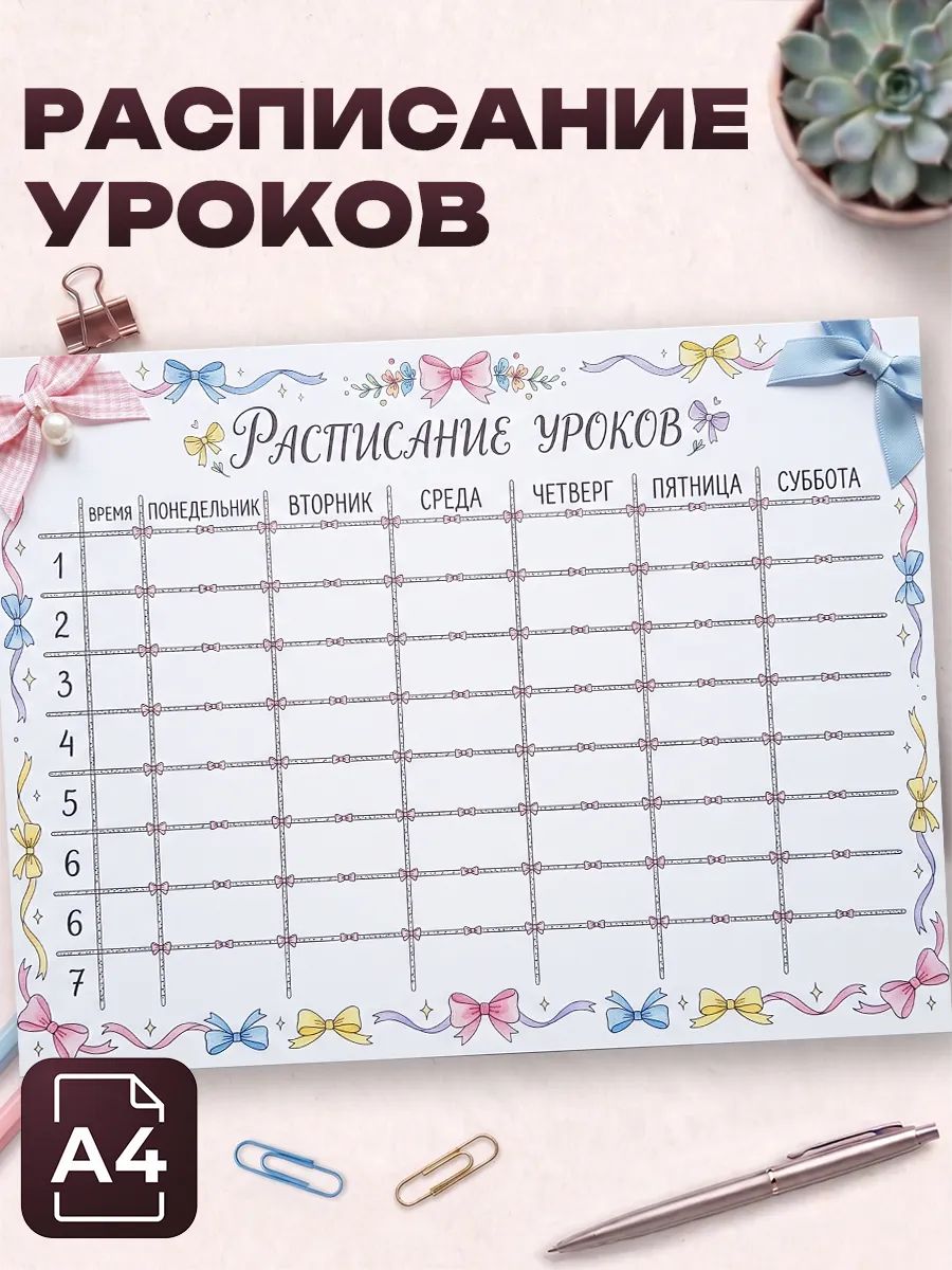Расписание уроков для девочек бантики