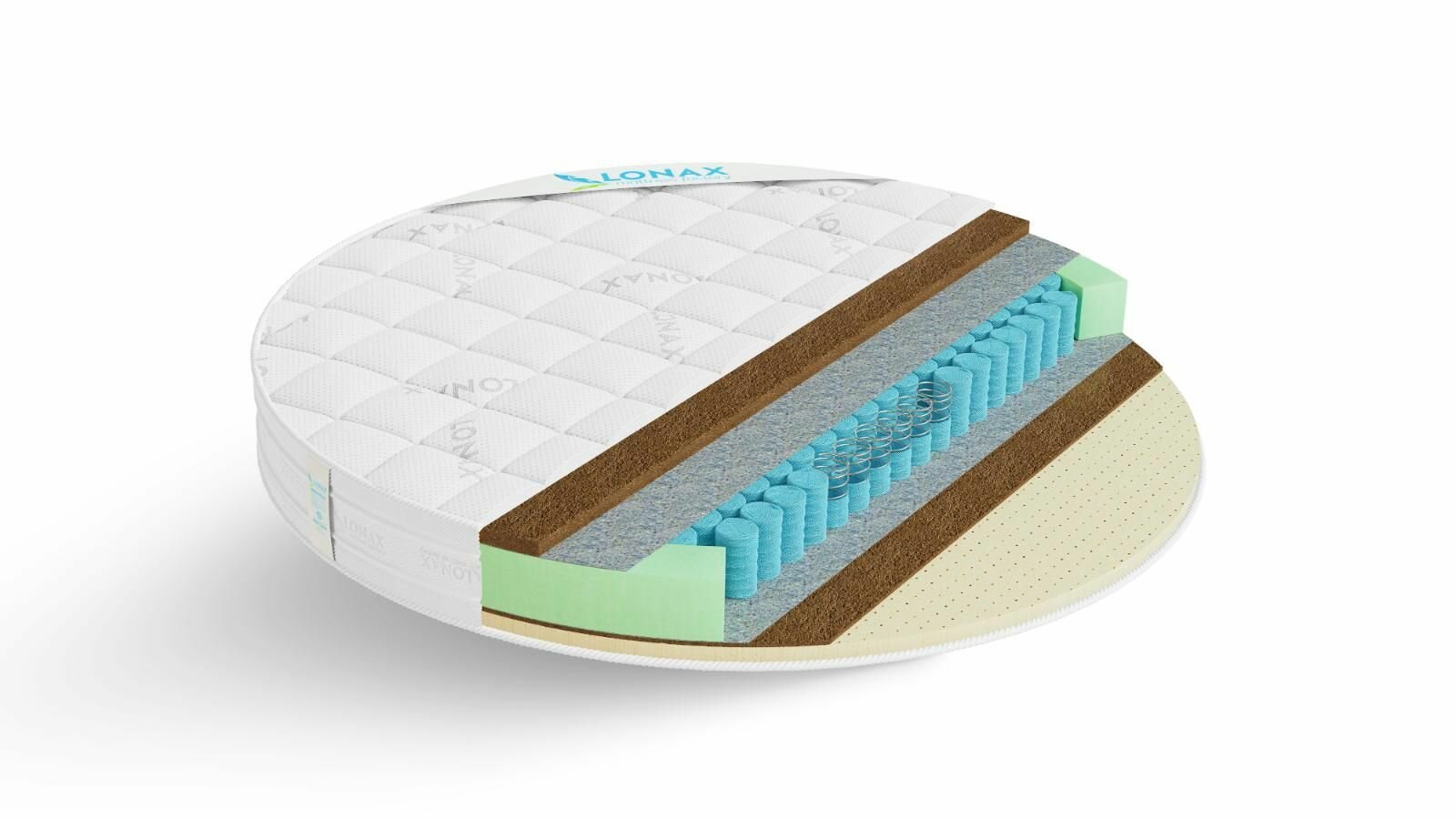 Матрас LONAX ROUND COCOS MEDIUM TFK (256 П/М2) 200 см D 200 Размеры: Высота 220мм Глубина 2000мм Ширина 2000мм