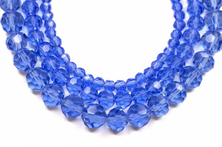 Бусины стеклянные граненые круглые 4/6/8мм, цвет синий прозрачный, 545-017, 1 набор