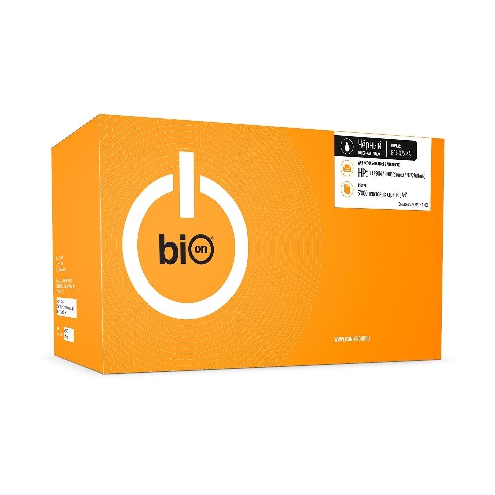 Bion BCR-Q7553A Картридж для HP(LaserJet P2015/P2014/P2014n/P2015n/P2015d/P2015x/P2015dn/M2727nf/M2727nfs )(3000 стр.), Черный