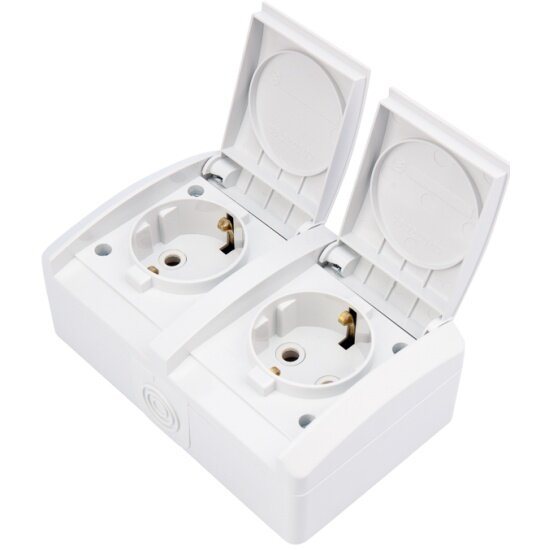 Розетка двойная Kranz INDUSTRIAL 16A, IP54, с/з, о/у, горизонтальная