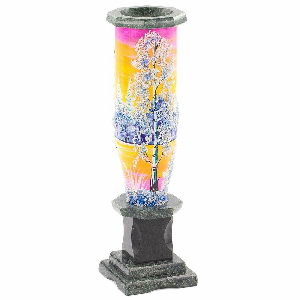 Ваза из камня "Зимний пейзаж" рисунок из каменной крошки 8х8х25 см 120164