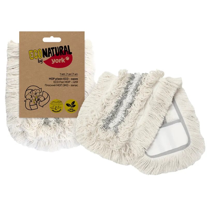 Насадка для швабры, York, Eco Natural, микрофибра, плоская, 42х10 мм