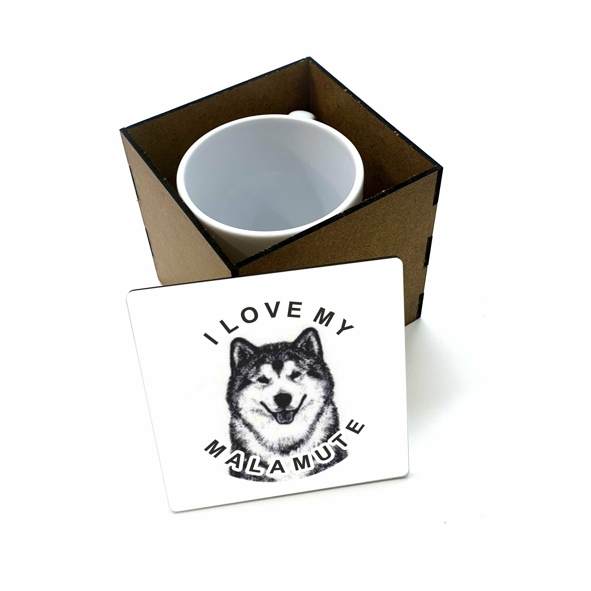 Коробка для кружки деревянная подарочная #huskydom I love my malamute 0001300