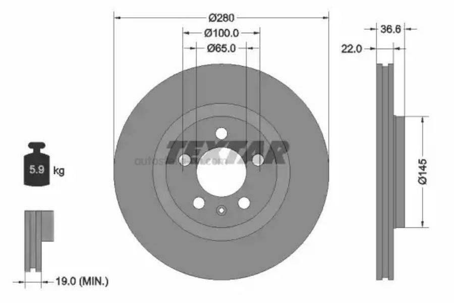 TEXTAR 92082305 Диск тормозной передний вентилируемый (упаковка 2шт)