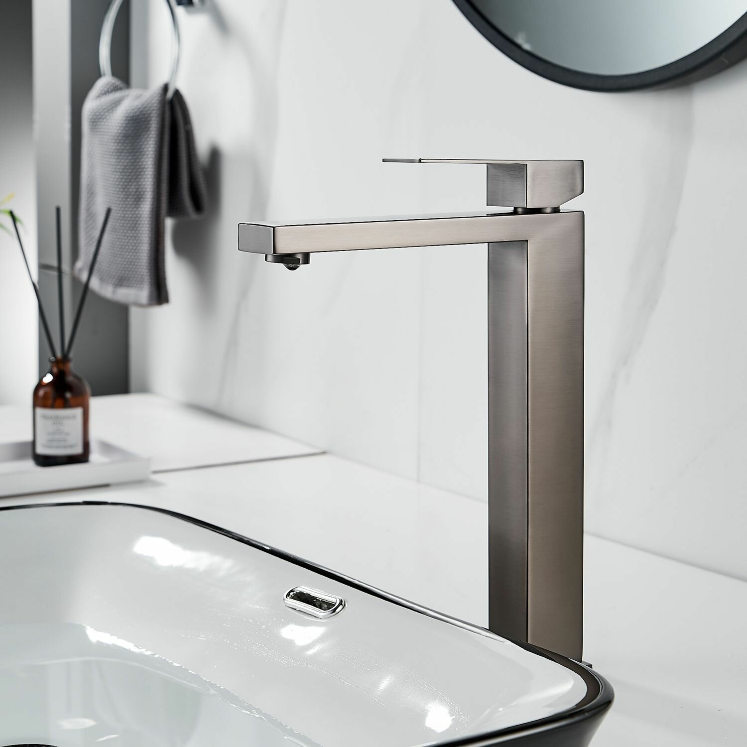 Смеситель для раковины-чаши S7011T оружейная сталь