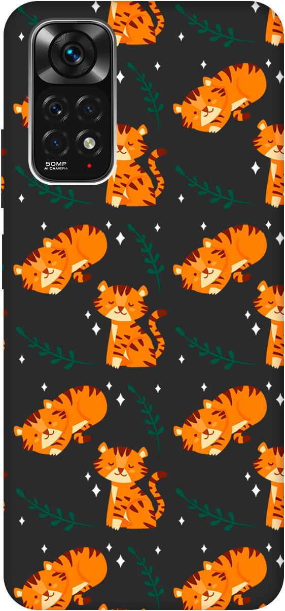 Матовый Soft Touch силиконовый чехол на Xiaomi Redmi Note 11, Note 11S, Сяоми Редми Ноут 11, Ноут 11С с 3D принтом "Tigers" черный