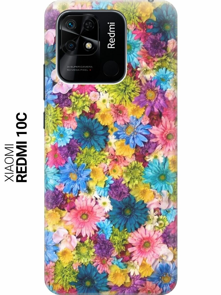 Силиконовый чехол на Xiaomi Redmi 10C, Сяоми Редми 10С с принтом "Поле разноцветных цветов"