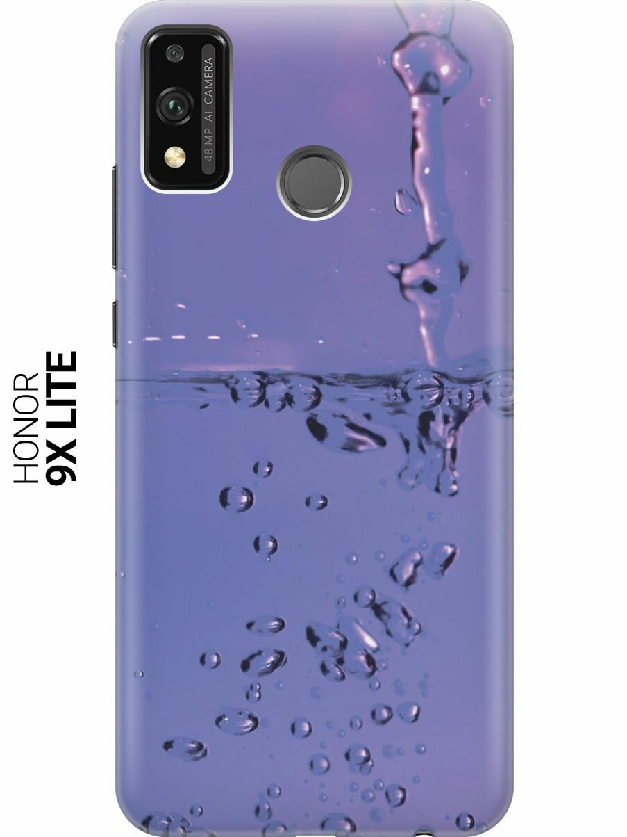 Силиконовый чехол на Honor 9X Lite, Хонор 9Х Лайт с принтом "Капли на сиреневом"