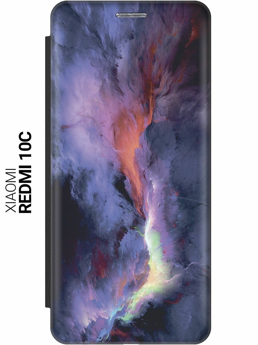 Чехол-книжка на Xiaomi Redmi 10C, Сяоми Редми 10С c принтом "Гром и молния" черный